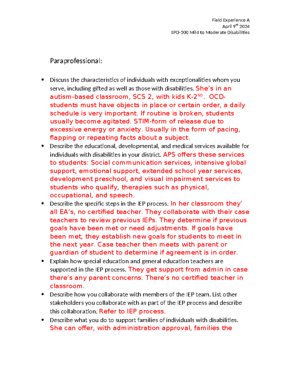 SPD-200 Final Exam Interview Questions for Mild to Moderate ...