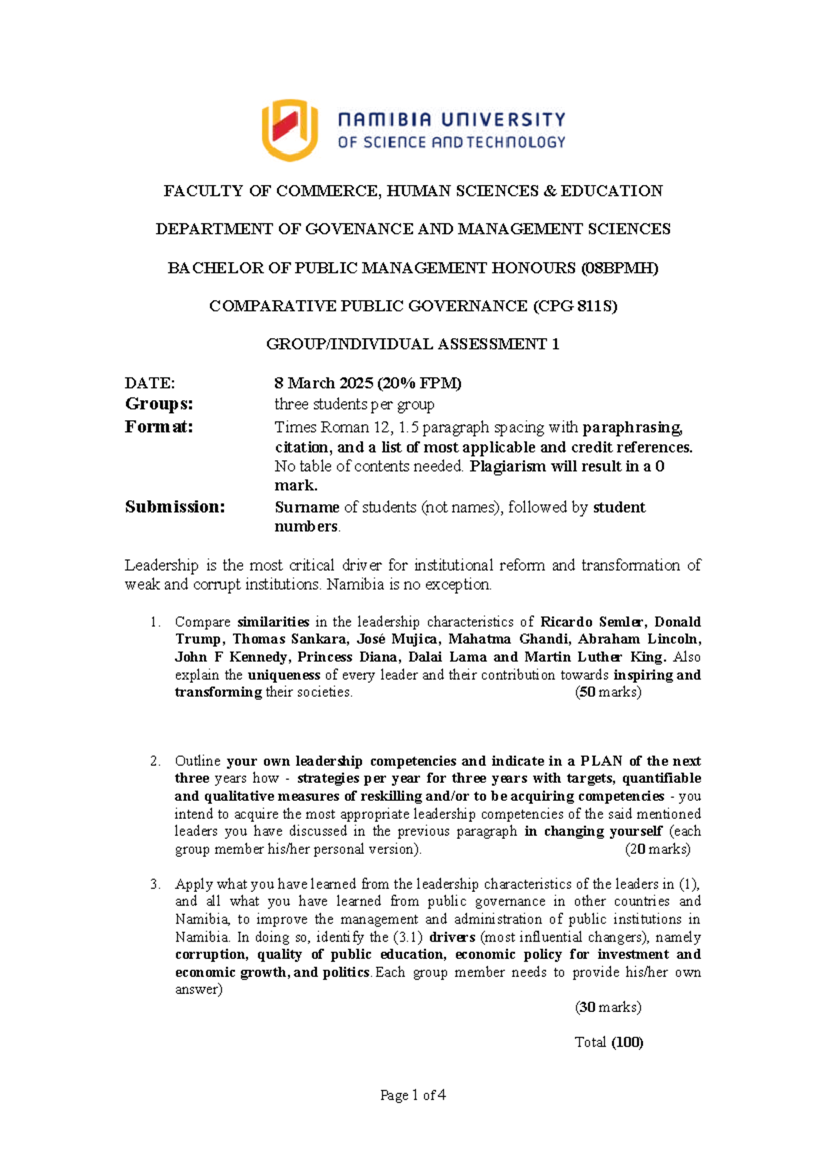 CPG All assignments 2025 - FACULTY OF COMMERCE, HUMAN SCIENCES & EDUCATION DEPARTMENT OF - Studocu