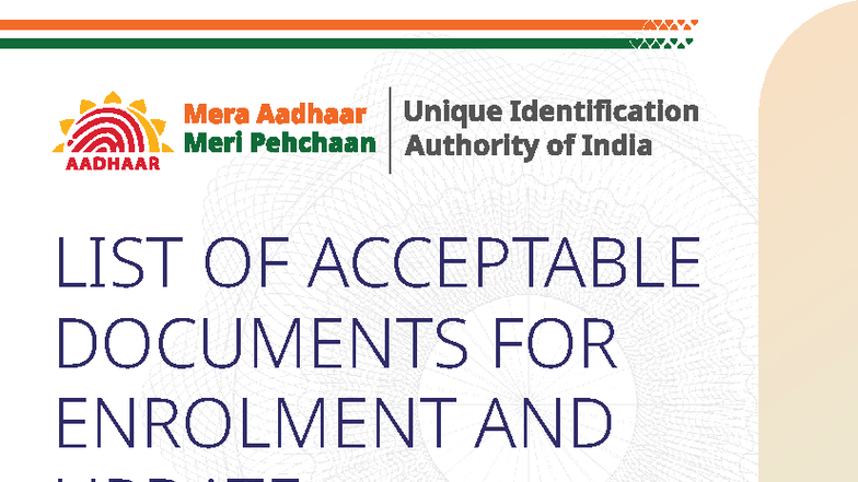 List of Acceptable Documents for Aadhaar Enrolment & Update - Studocu
