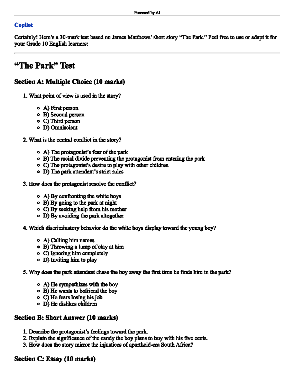 Grade 10 English: Test on James' Short Story Analysis - Studocu