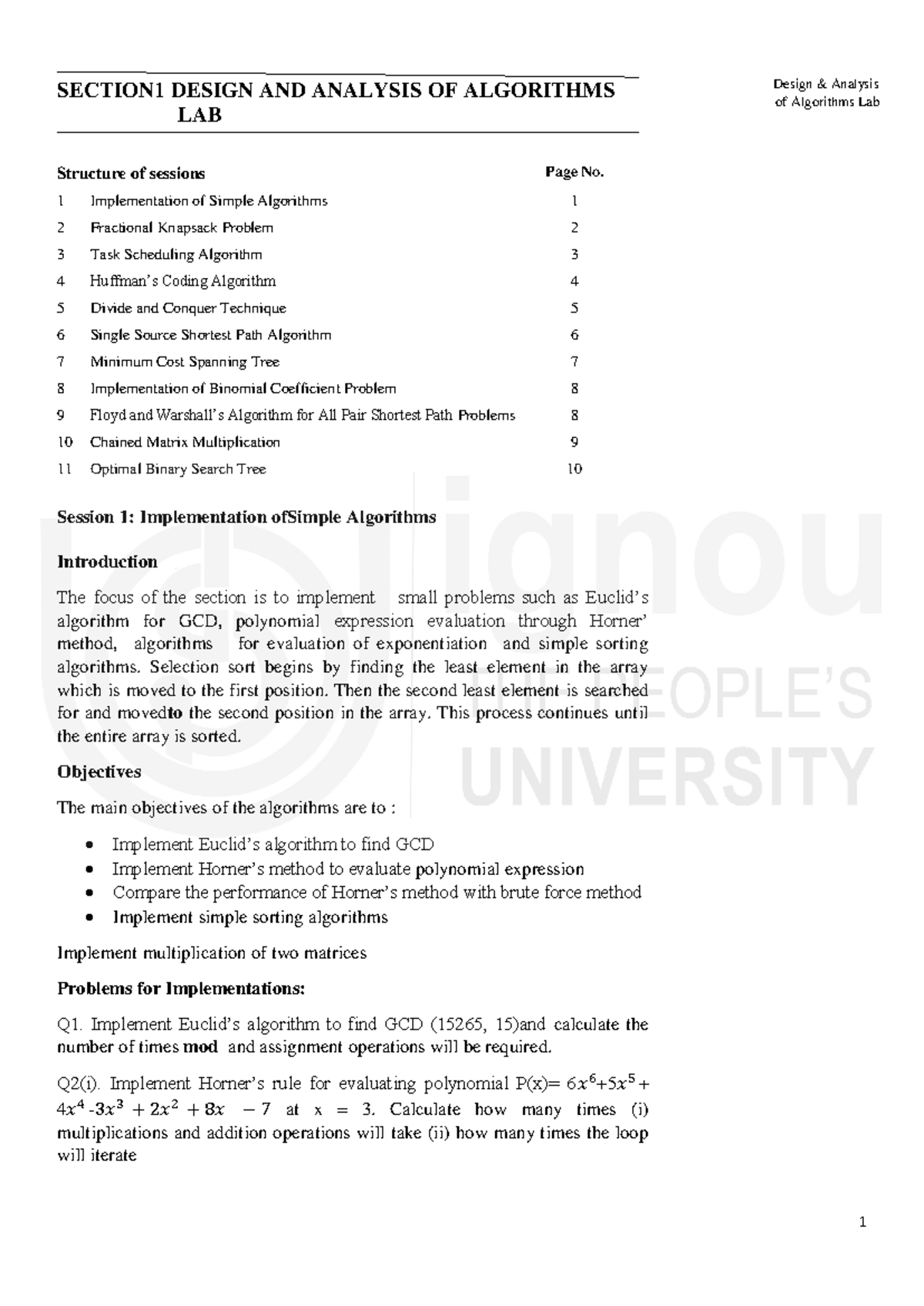 MCSL-216 - Design & Analysis of Algorithms Lab Guide - Studocu