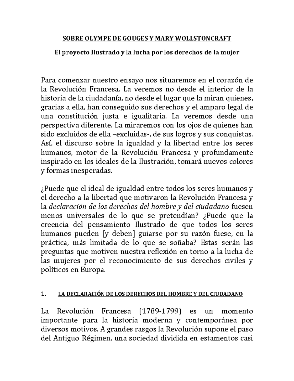 SOBRE OLYMPE DE GOUGES Y MARY WOLLSTONECRAFT: LUCHAS POR DERECHOS ...
