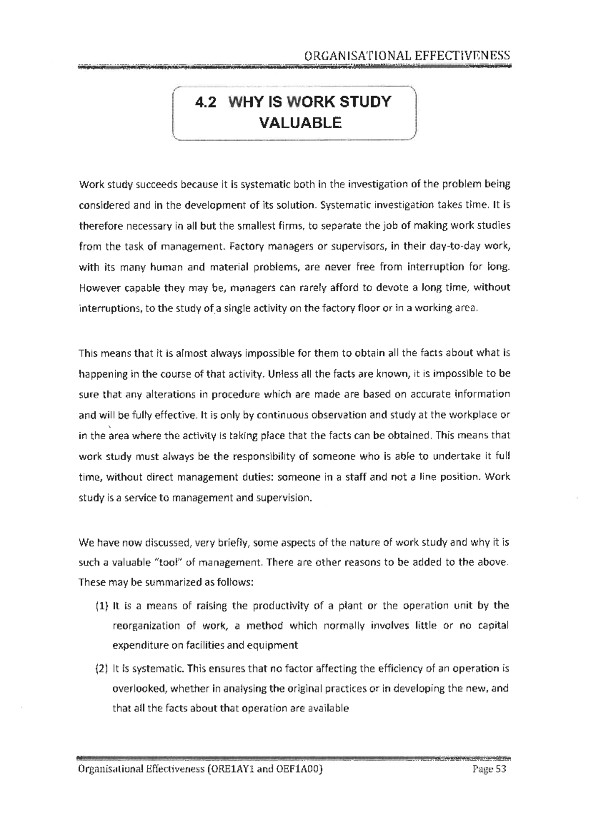 Work Study Techniques for Organisational Effectiveness (ORE1AY1 ...