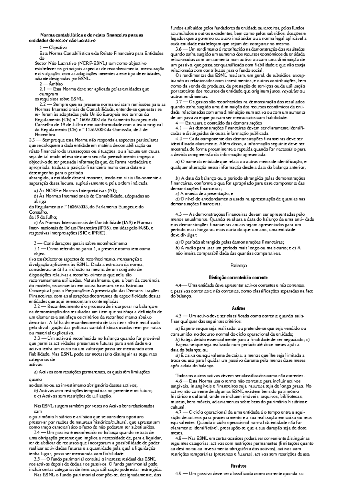 Norma Contabilística e Relato Financeiro - NCRF-ESNL - Studocu