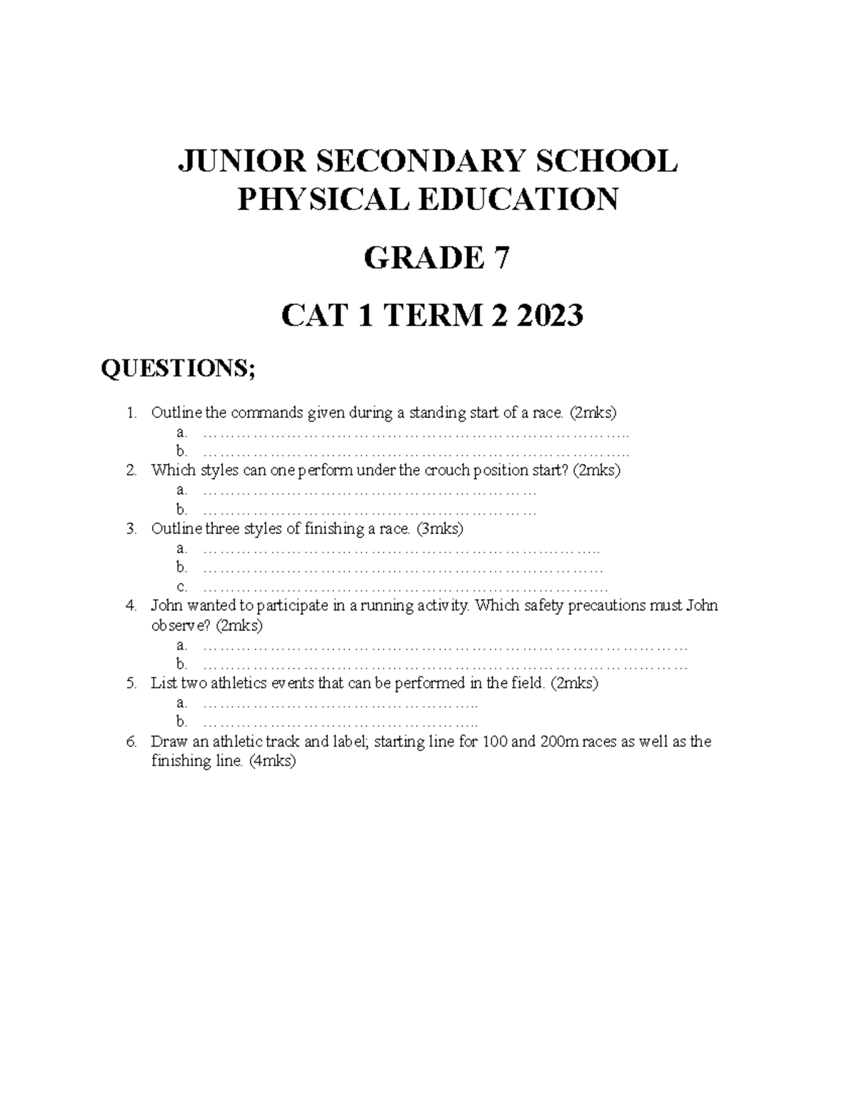 Physical Education G7 QS - JUNIOR SECONDARY SCHOOL PHYSICAL EDUCATION ...