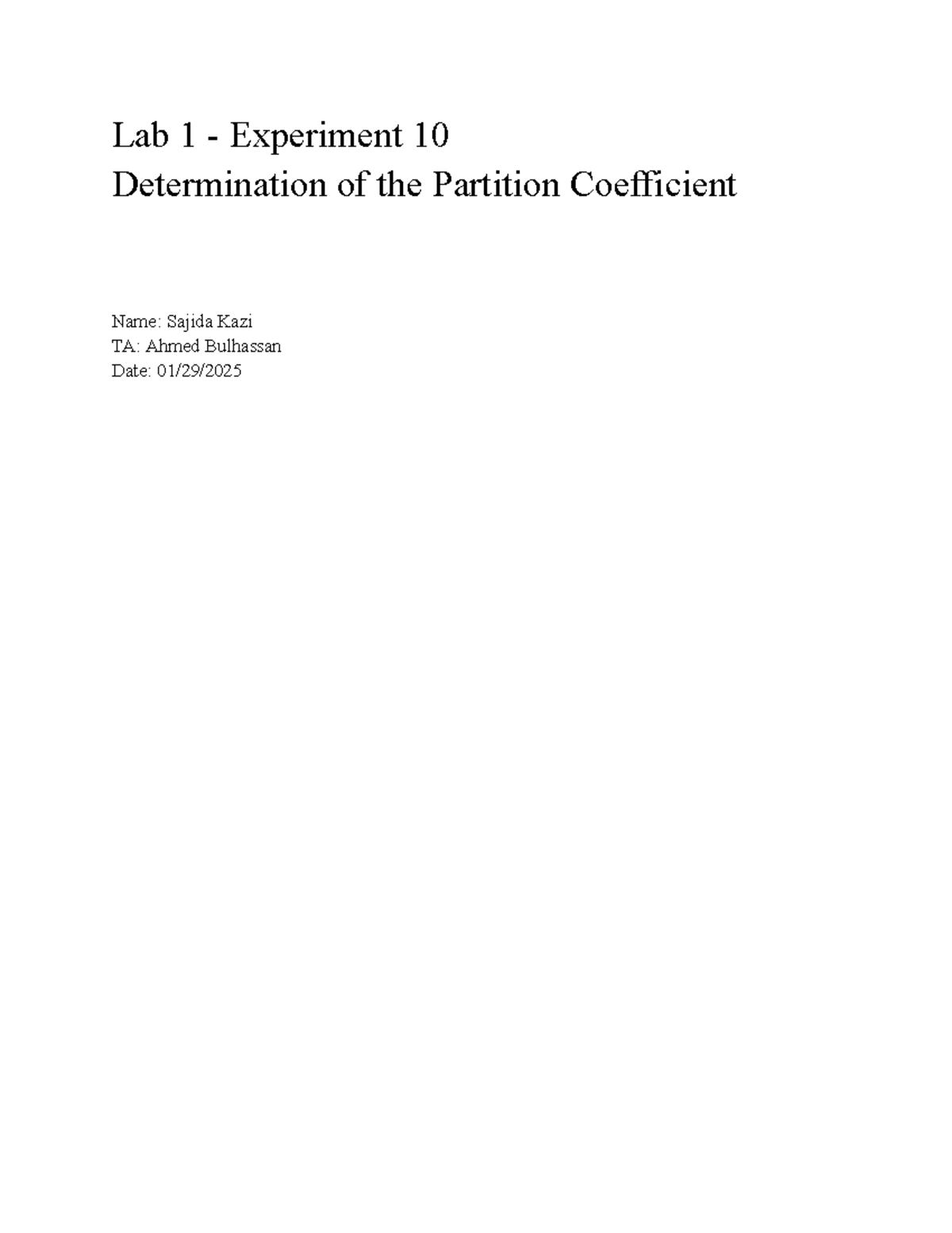Lab 1 - Experiment 10 G - Lab 1 - Experiment 10 Determination of the ...