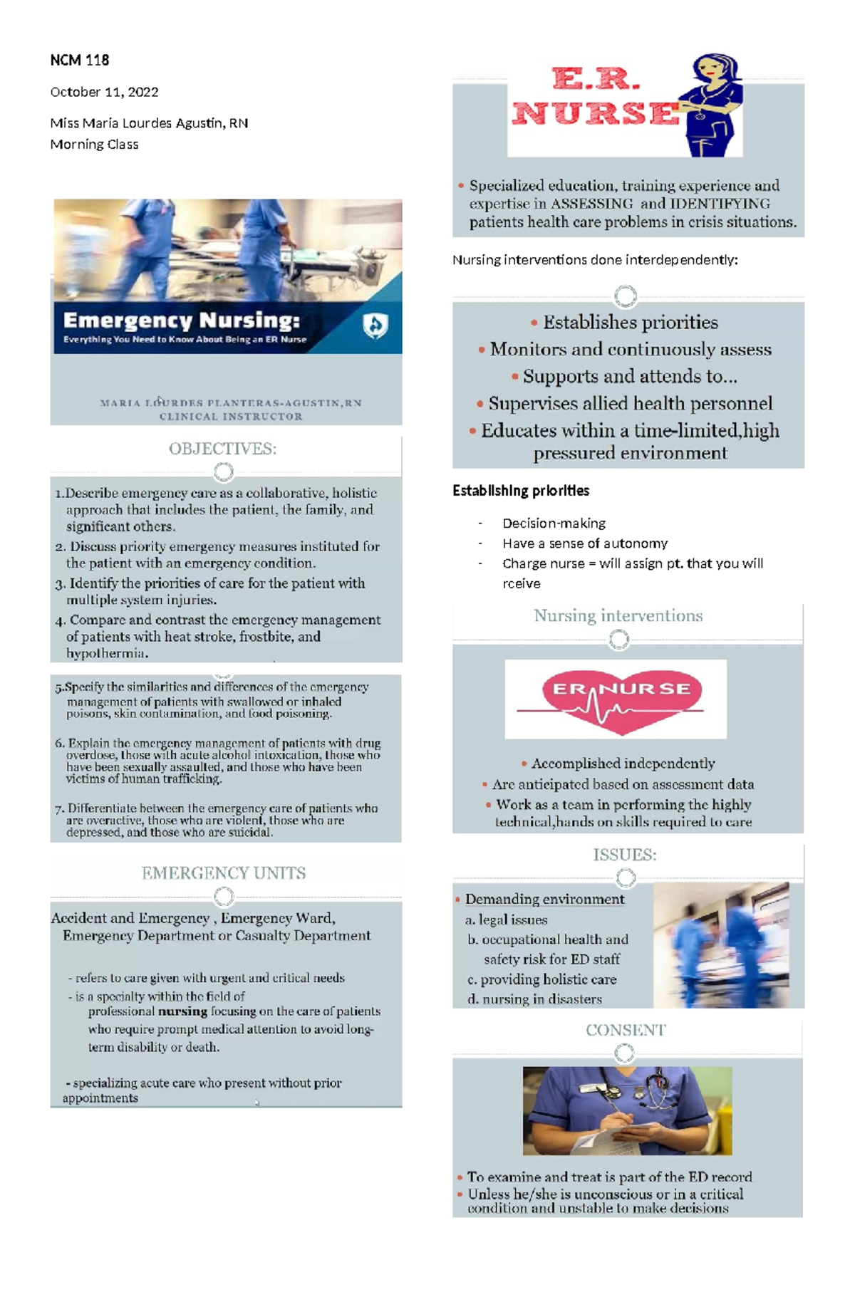 Emergency Nursing Notes - NCM 118 - Interventions and Triage Strategies ...