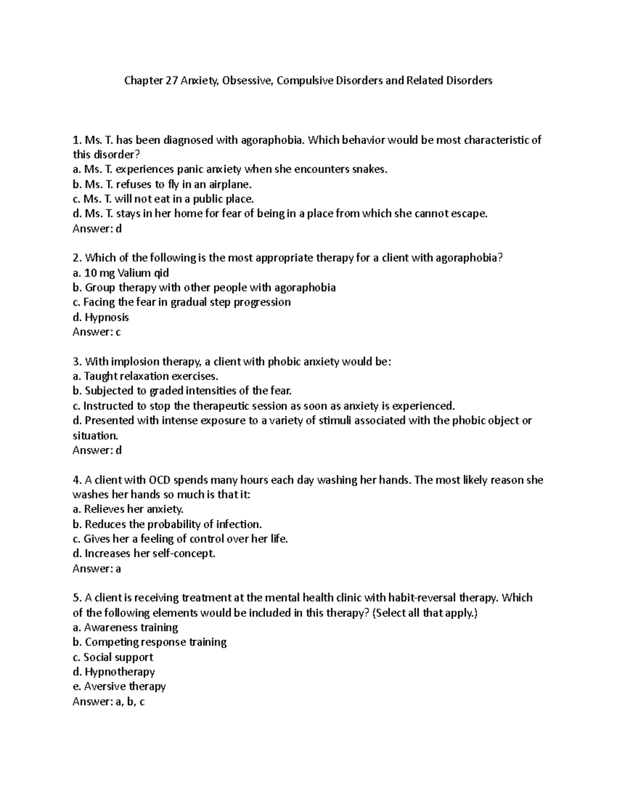 Chapter 27 Anxiety - Chapter 27 Anxiety, Obsessive, Compulsive ...