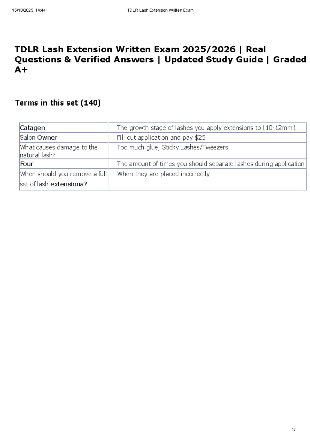 TDLR Lash Extension Written Exam Study Guide: Key Concepts & Terms ...