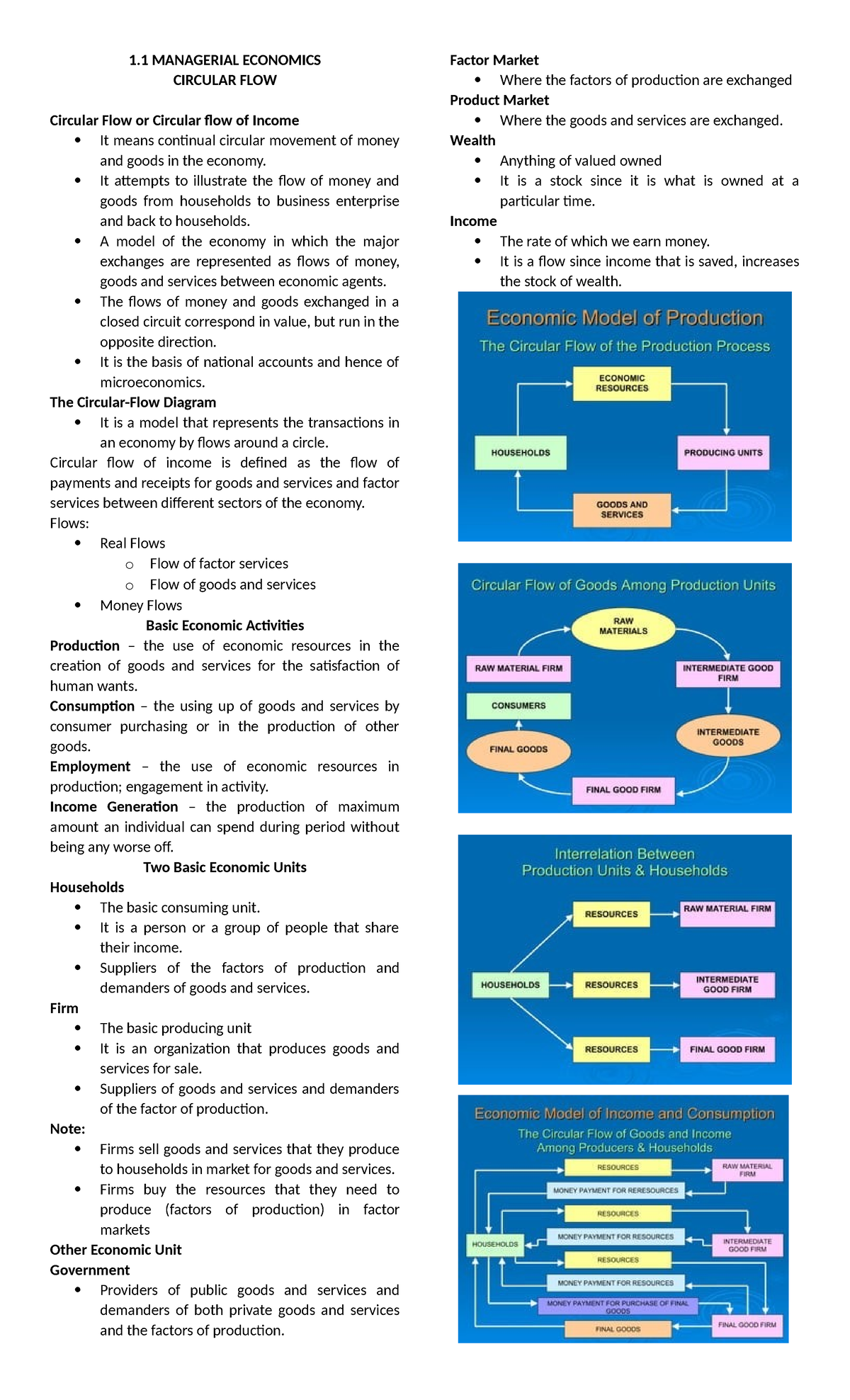 1.1 MANAGERIAL ECONOMICS: CIRCULAR FLOW OF INCOME - Studocu