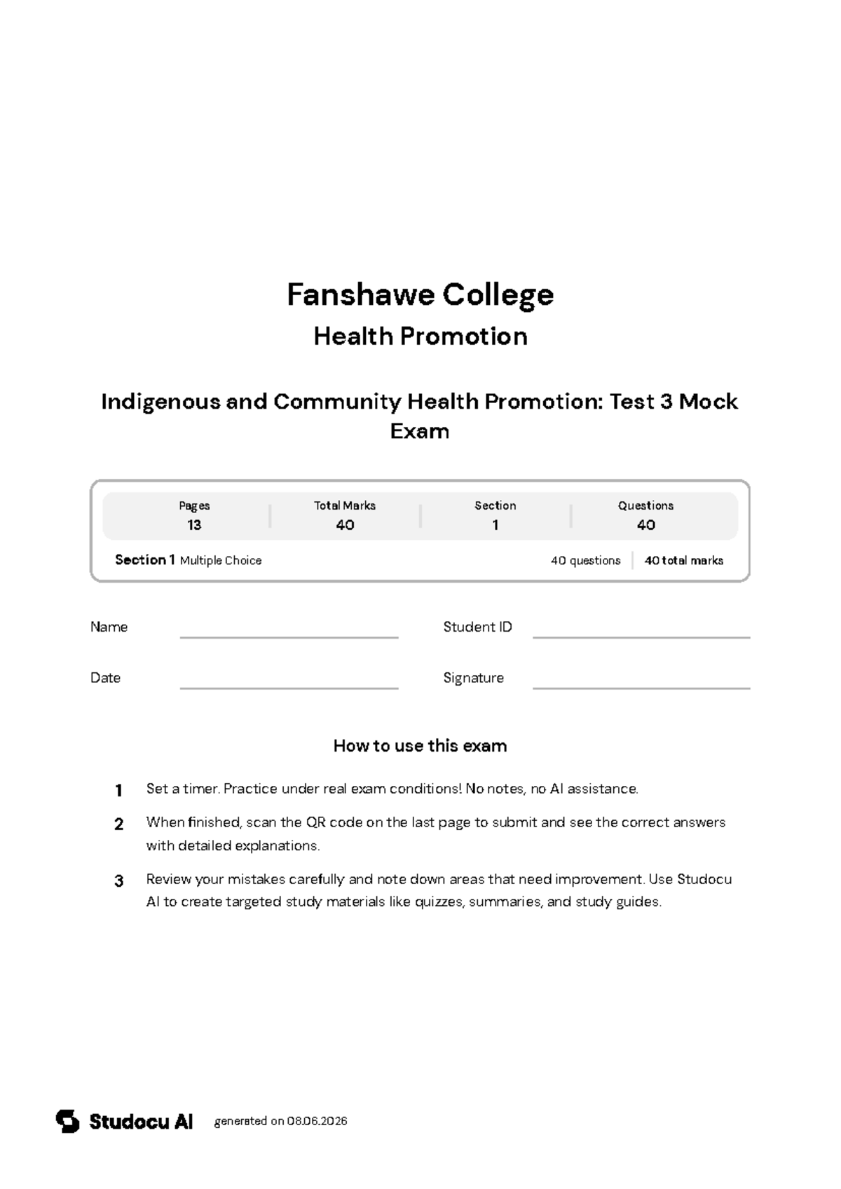 Indigenous and Community Health Promotion: Mock Exam 3 - Studocu