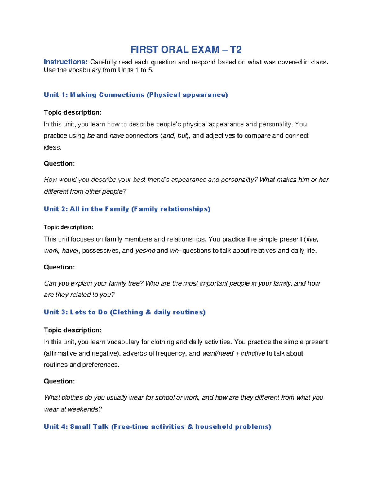 First Oral Exam Questions & Rubric T2 - SS2025 - Studocu
