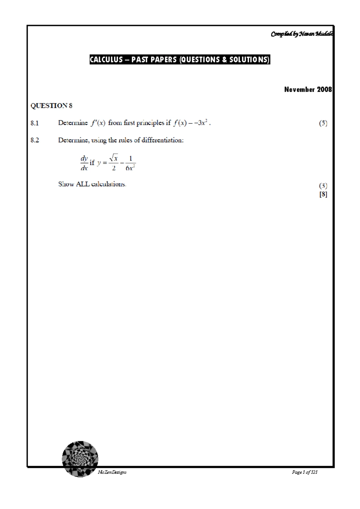 Calculus past paper questions and answers - CALCULUS – PAST PAPERS ...