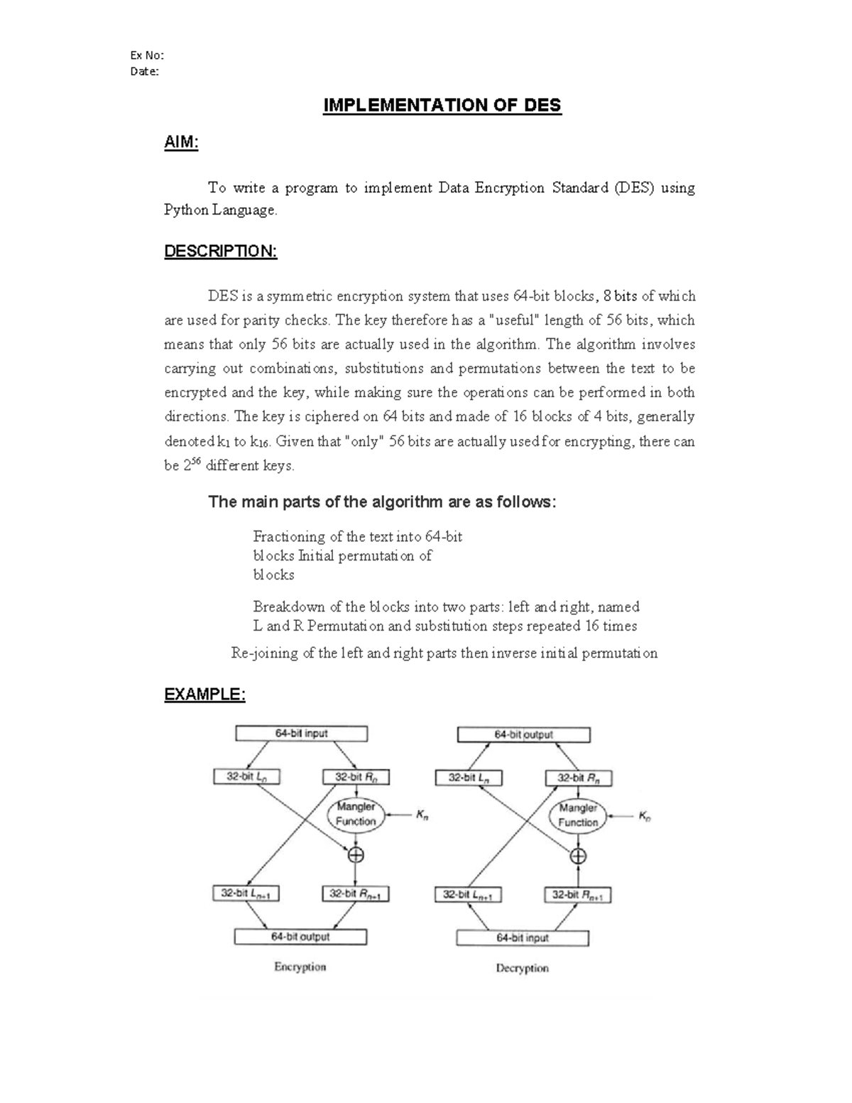 DES Implementation in Python: Symmetric Encryption Program - Studocu