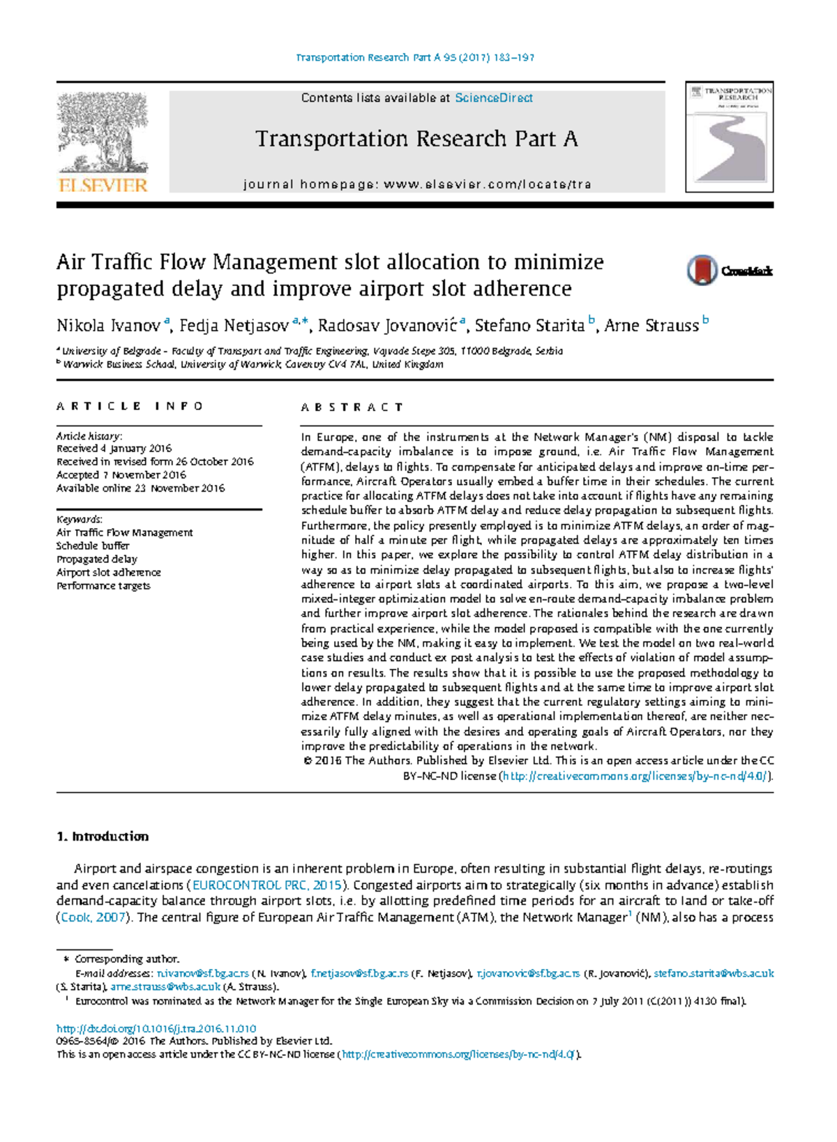 Ivanov (2016) - Optimizing ATFM Slot Allocation for Delay Reduction ...