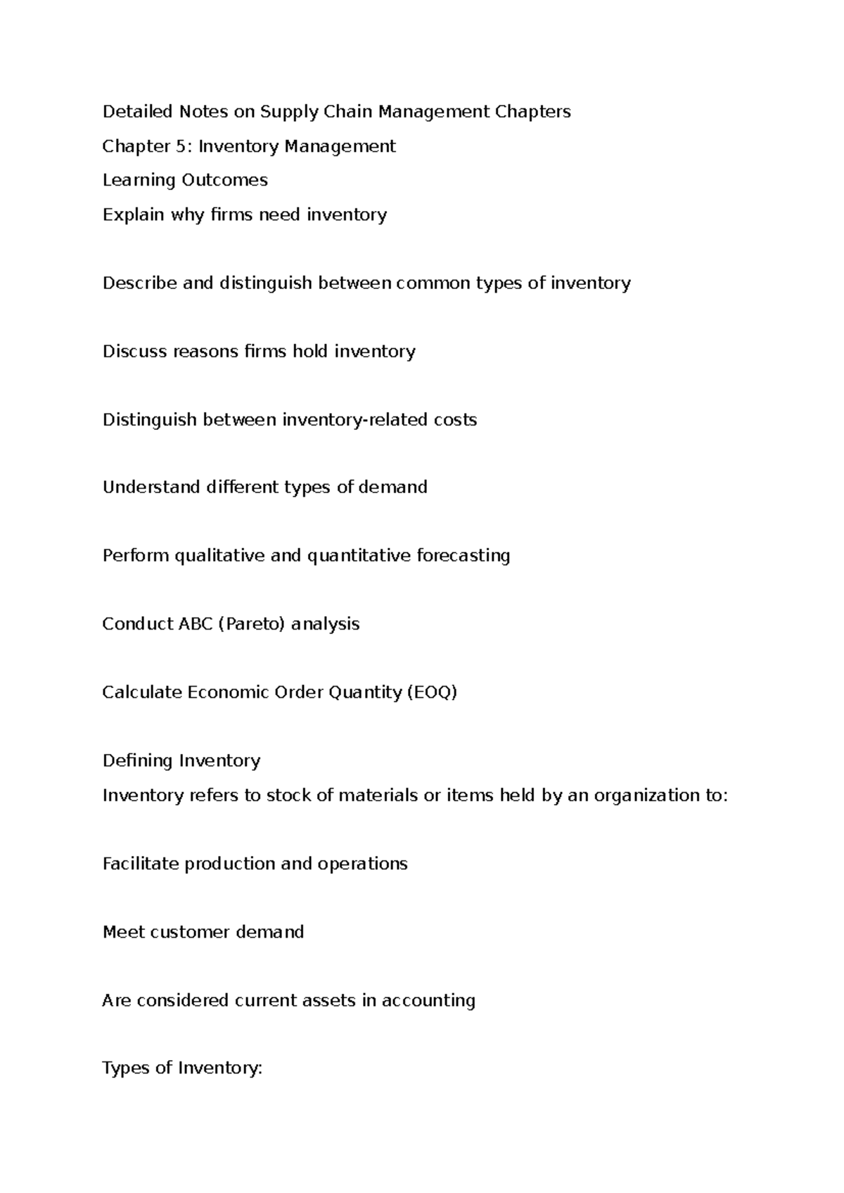 OBS 210 ST2 - Comprehensive Notes on Supply Chain Management Chapters ...