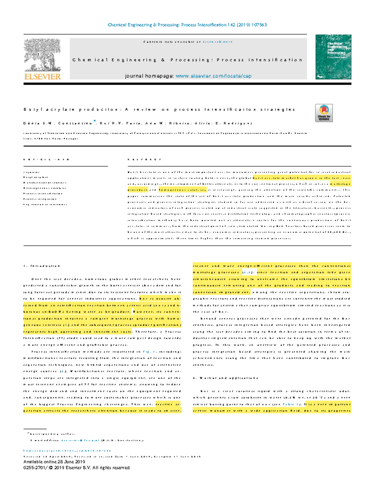 Butyl Acrylate Production: Process Intensification Strategies Review ...