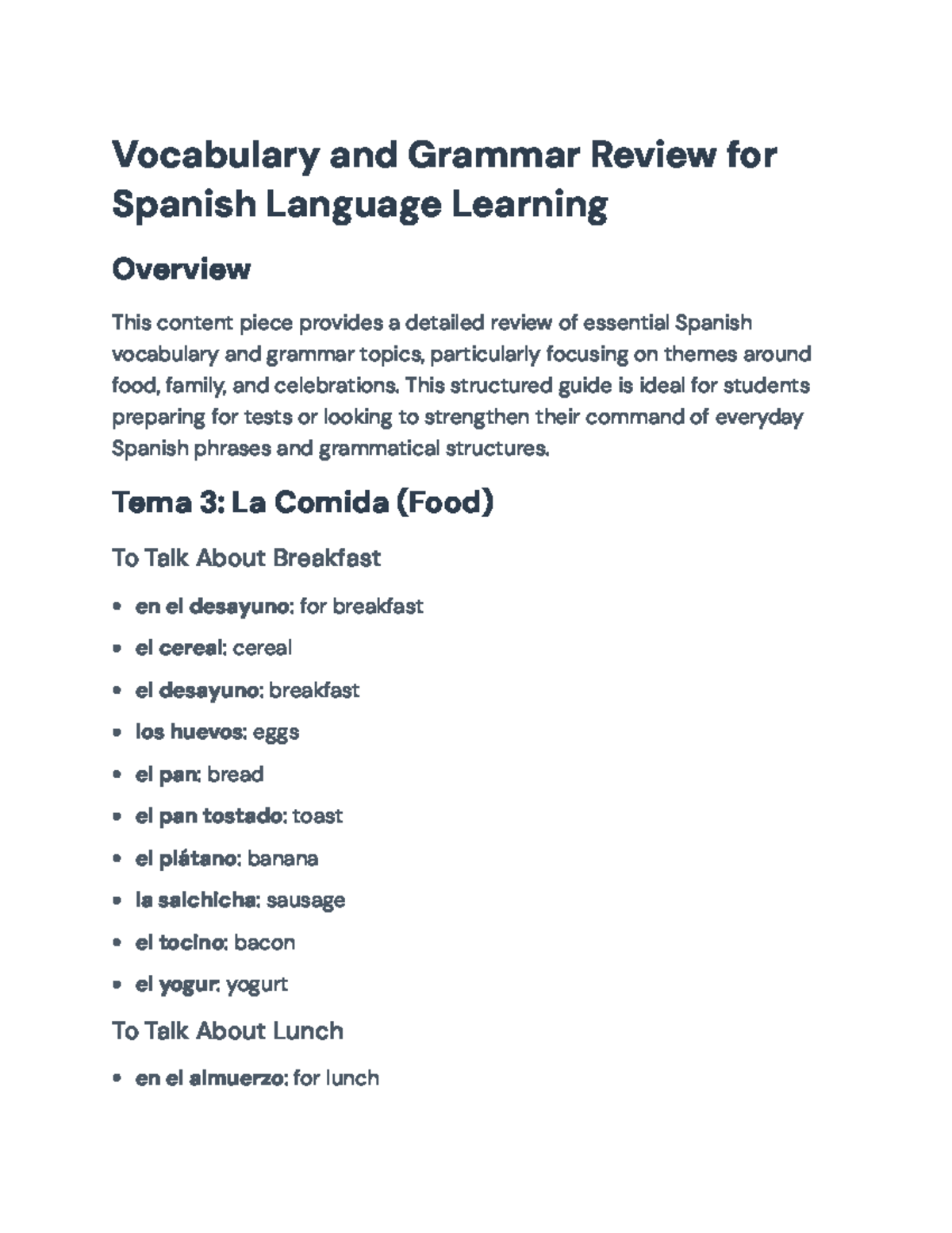 Spanish Vocabulary and Grammar Review - Essential for Learning ...