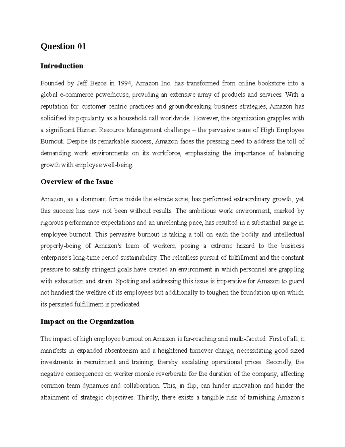 Report - HR Challenges and Leadership Strategies in Amazon Inc. - Studocu