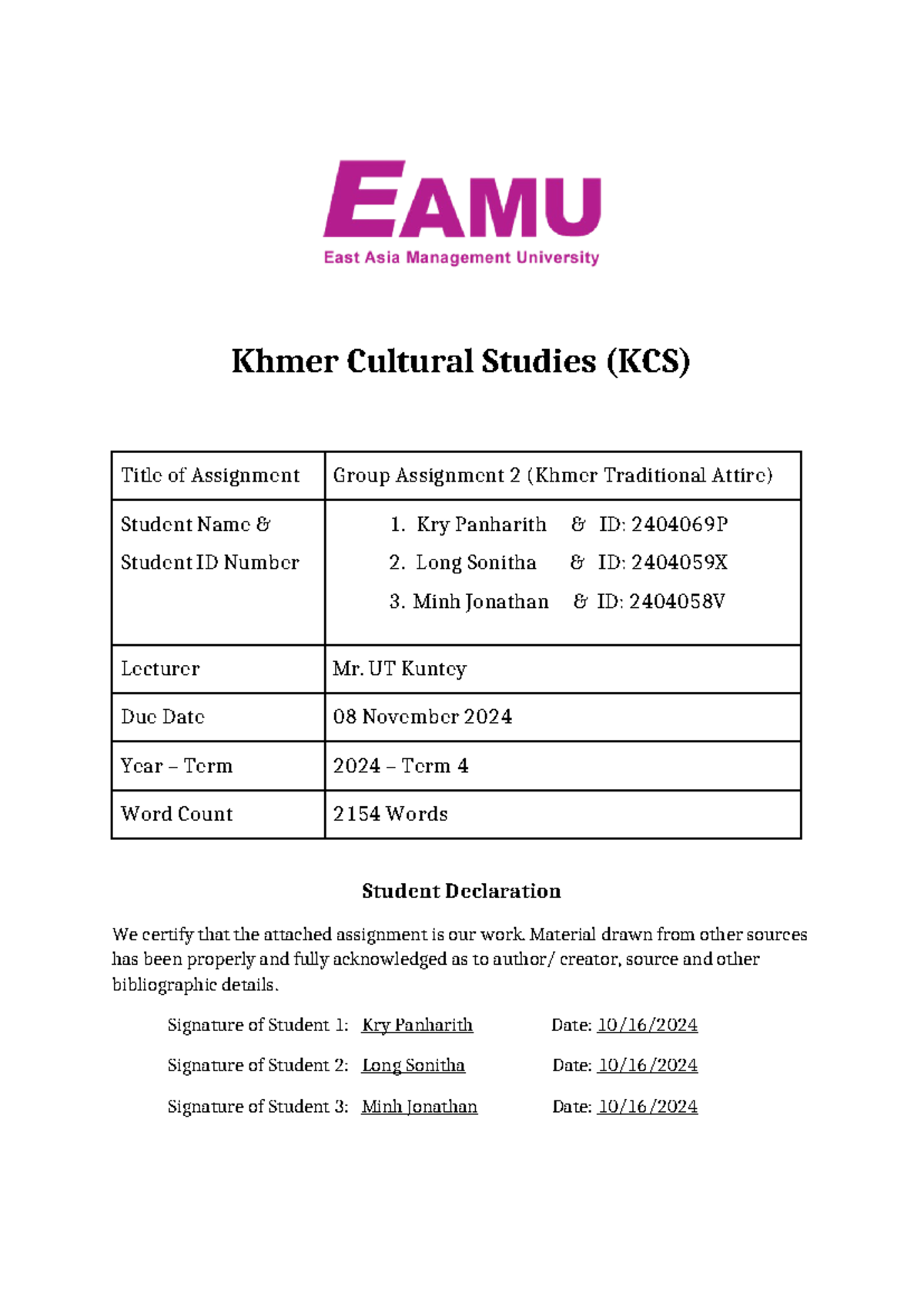 KCS Group Assignment 1 Khmer Traditional Attire - Khmer Cultural ...