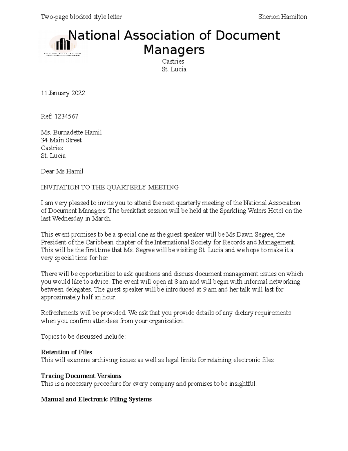 Blocked Letter Format CSEC PREP ( Typing A Letter On Letterhead