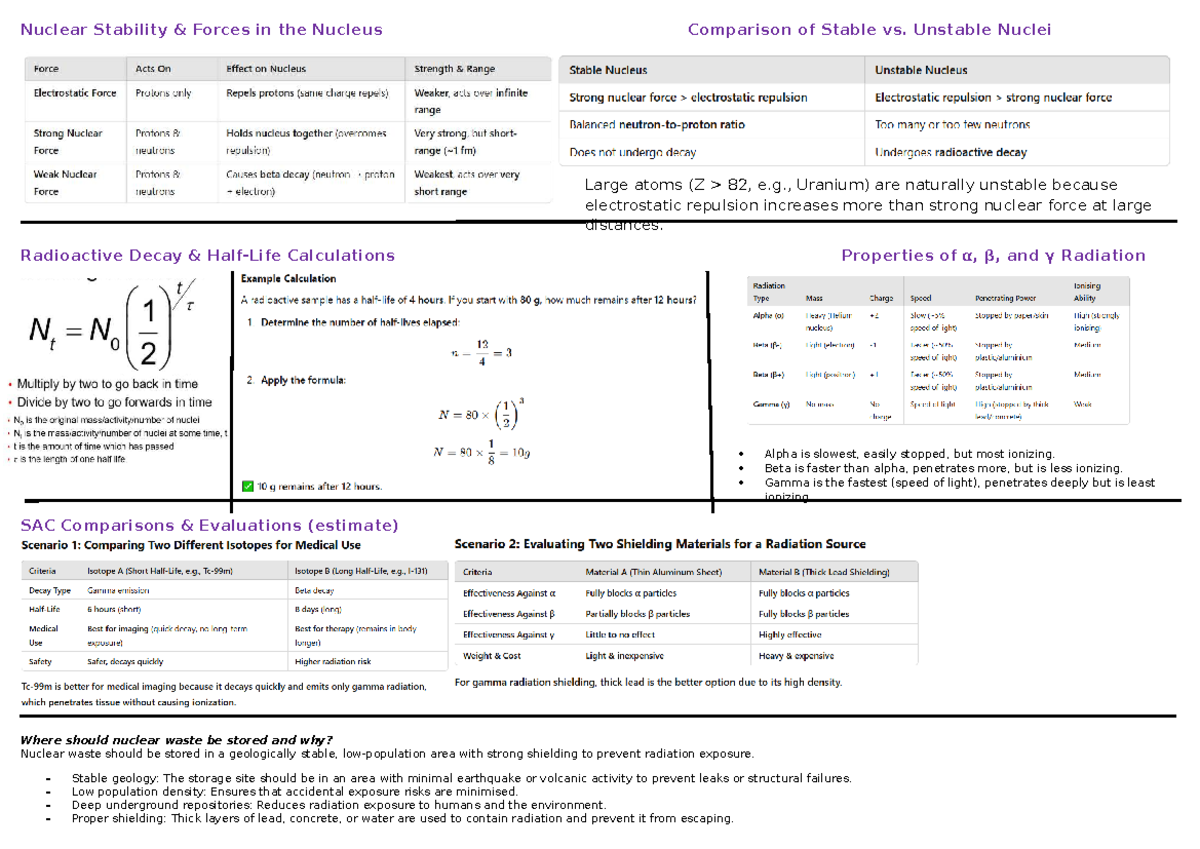 AOS 2 Cheat Sheet: Nuclear Stability Forces & Radioactive Decay Analysis - Studocu