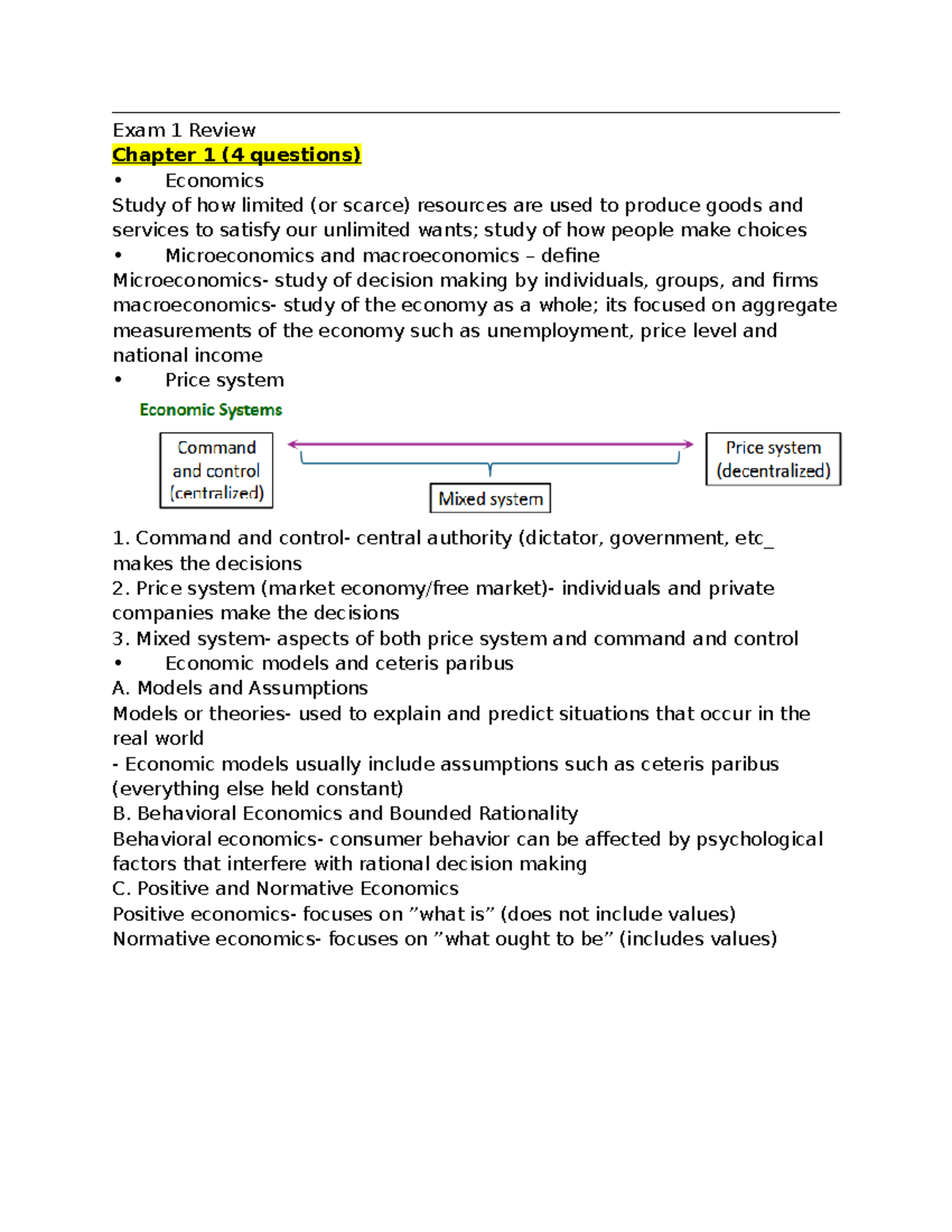 Exam 1 Review: Economics Chapter 1 & 2 Overview - Studocu