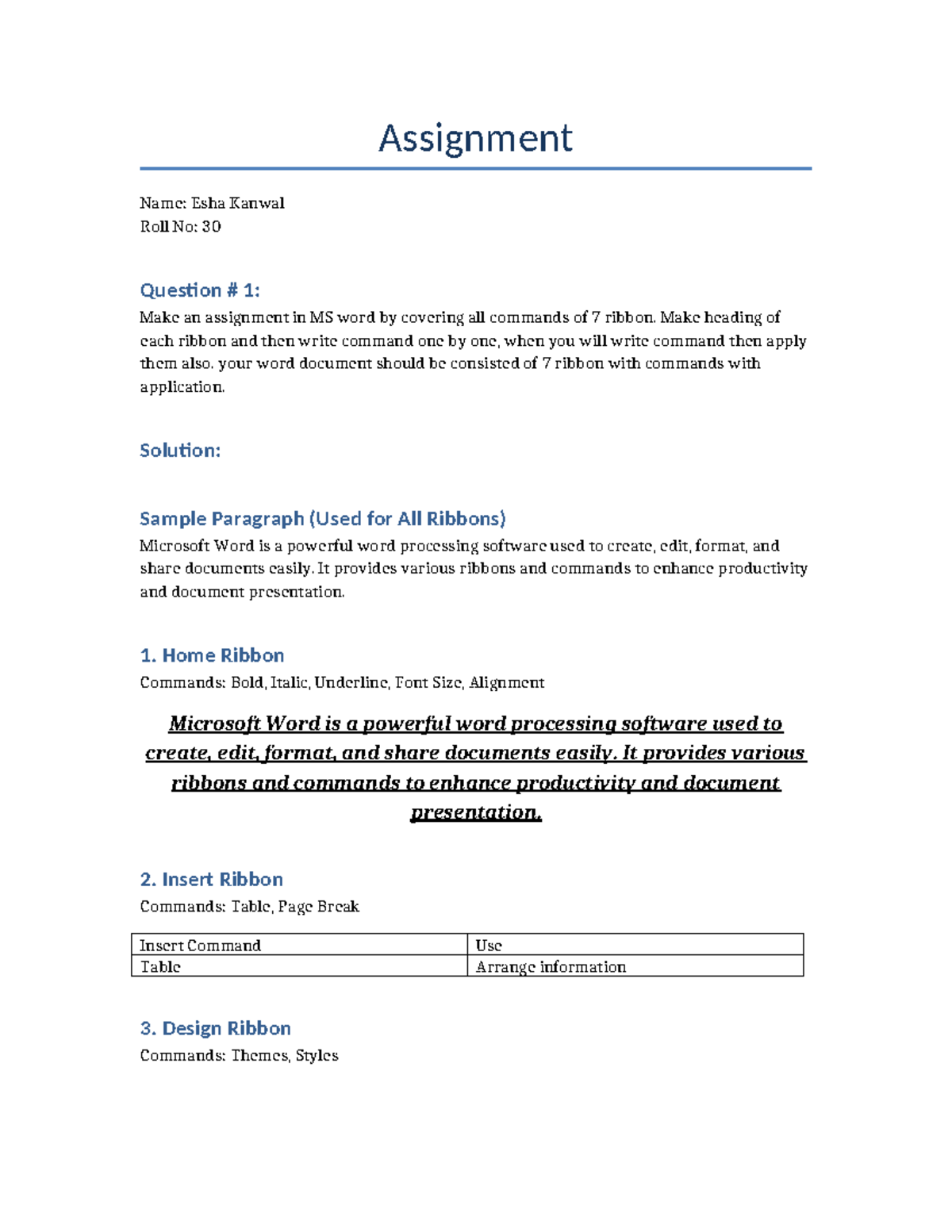 MS Word & PowerPoint Assignment: Ribbon Commands Overview - Studocu