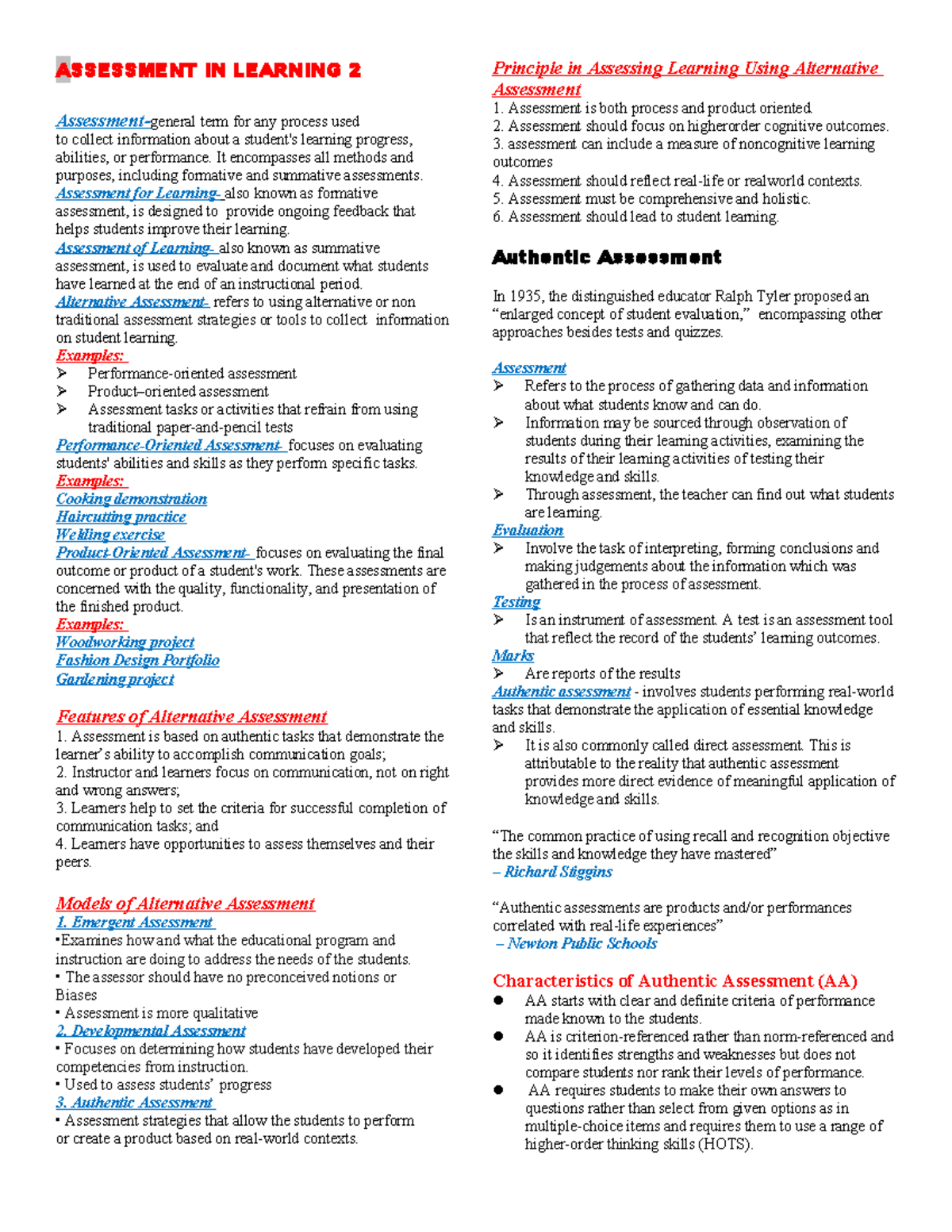 Reviewer in Assessment IN Learning 2 - ASSESSMENT IN LEARNING 2 ...