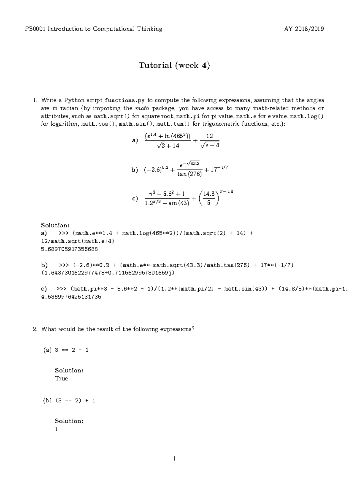 PS0001 Tutorial 4 Solutions - Python Scripting Exercises Summary - Studocu