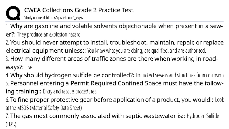 CWEA Collections Grade 2 Practice Test Study Guide - Studocu