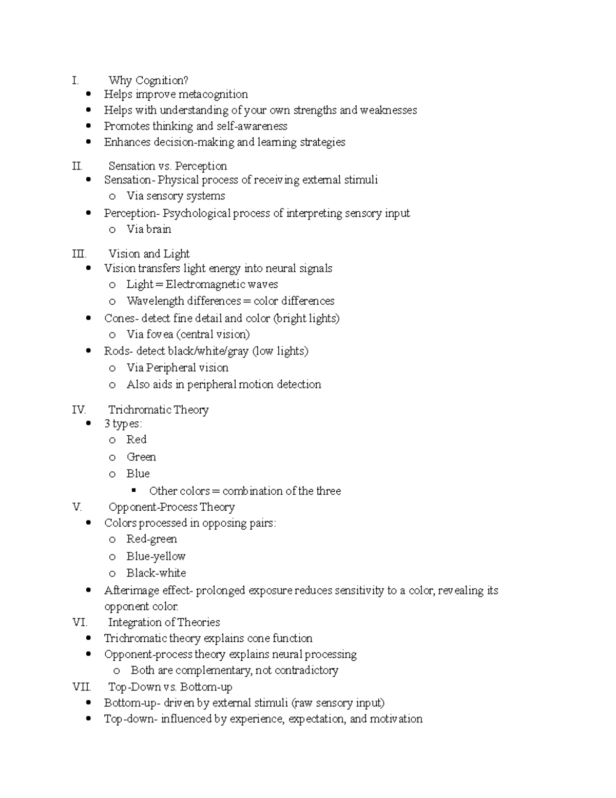 Cognitive Psychology (PSY 101): Perception, Attention & Sensory Interactions - Studocu