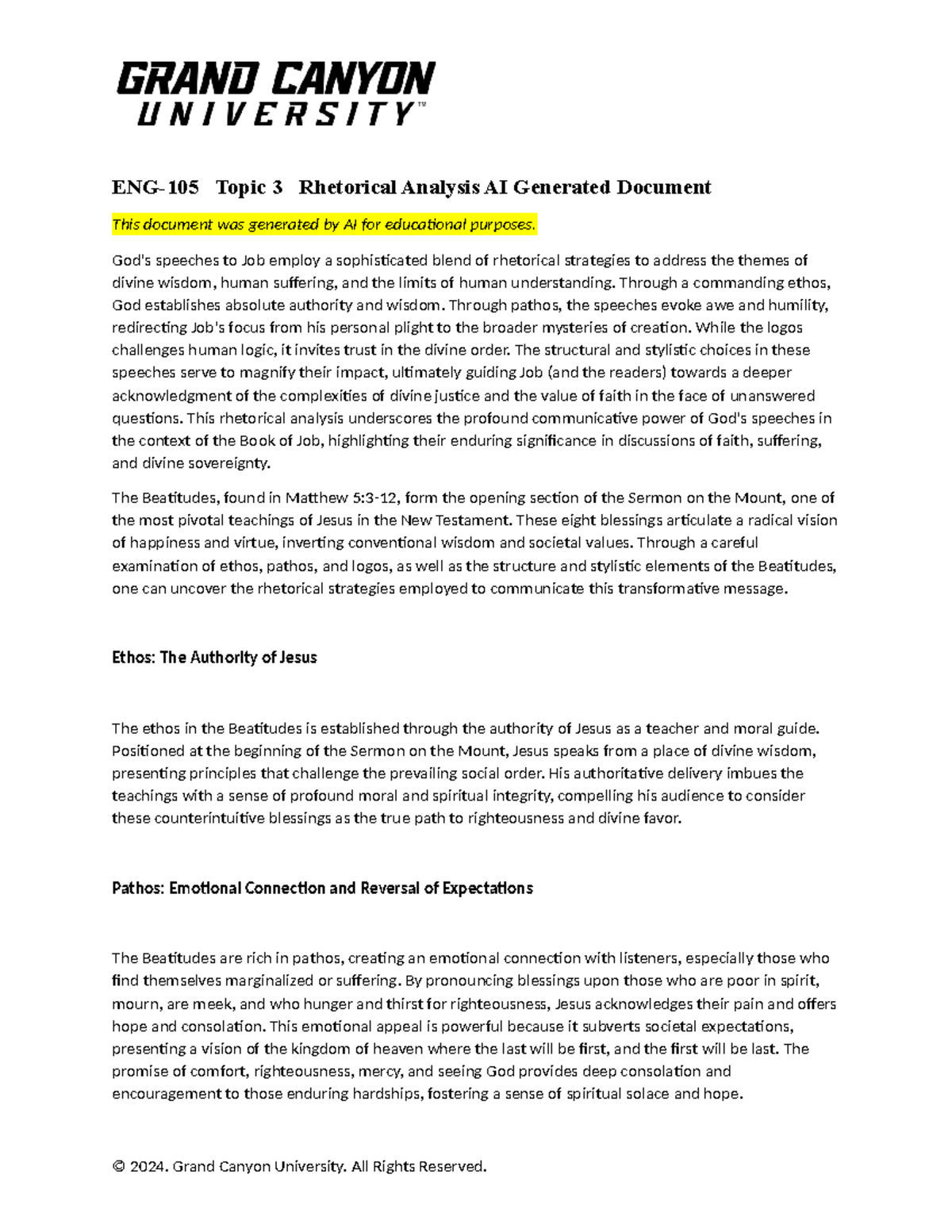 ENG-105 Rhetorical Analysis: Divine Wisdom and the Beatitudes - Studocu