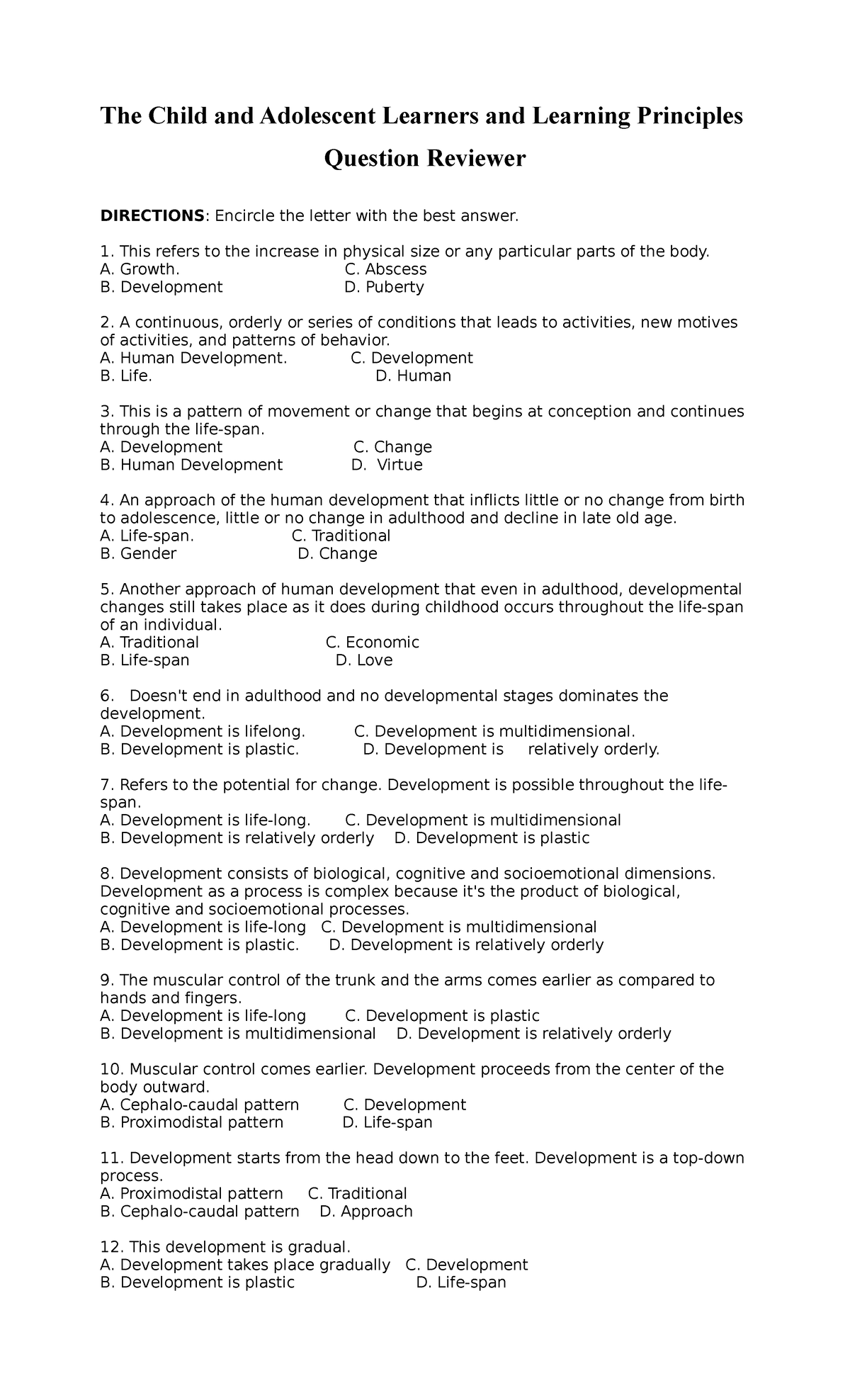 Adolescents Study Guide: Learning Principles & Development Review - Studocu
