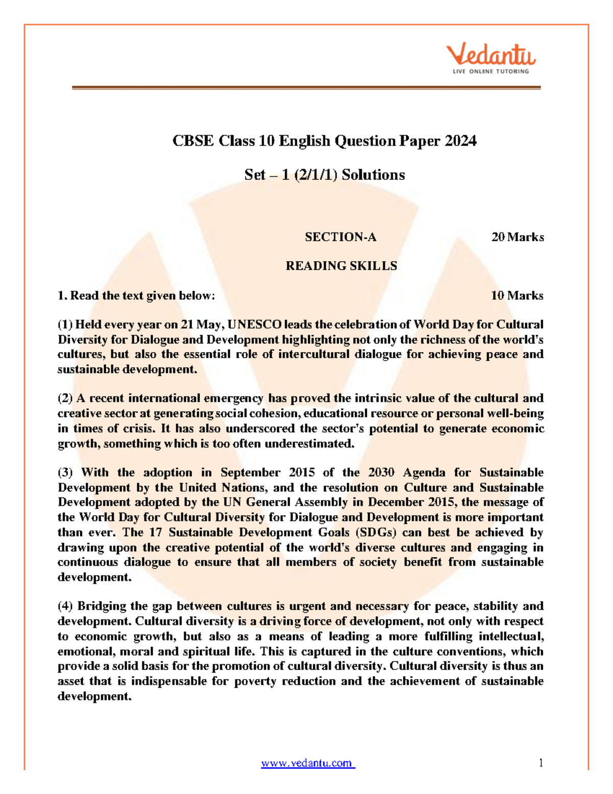 Cbse class 12 english question paper set 1 2 1 1 2024ivu uhci - CBSE ...