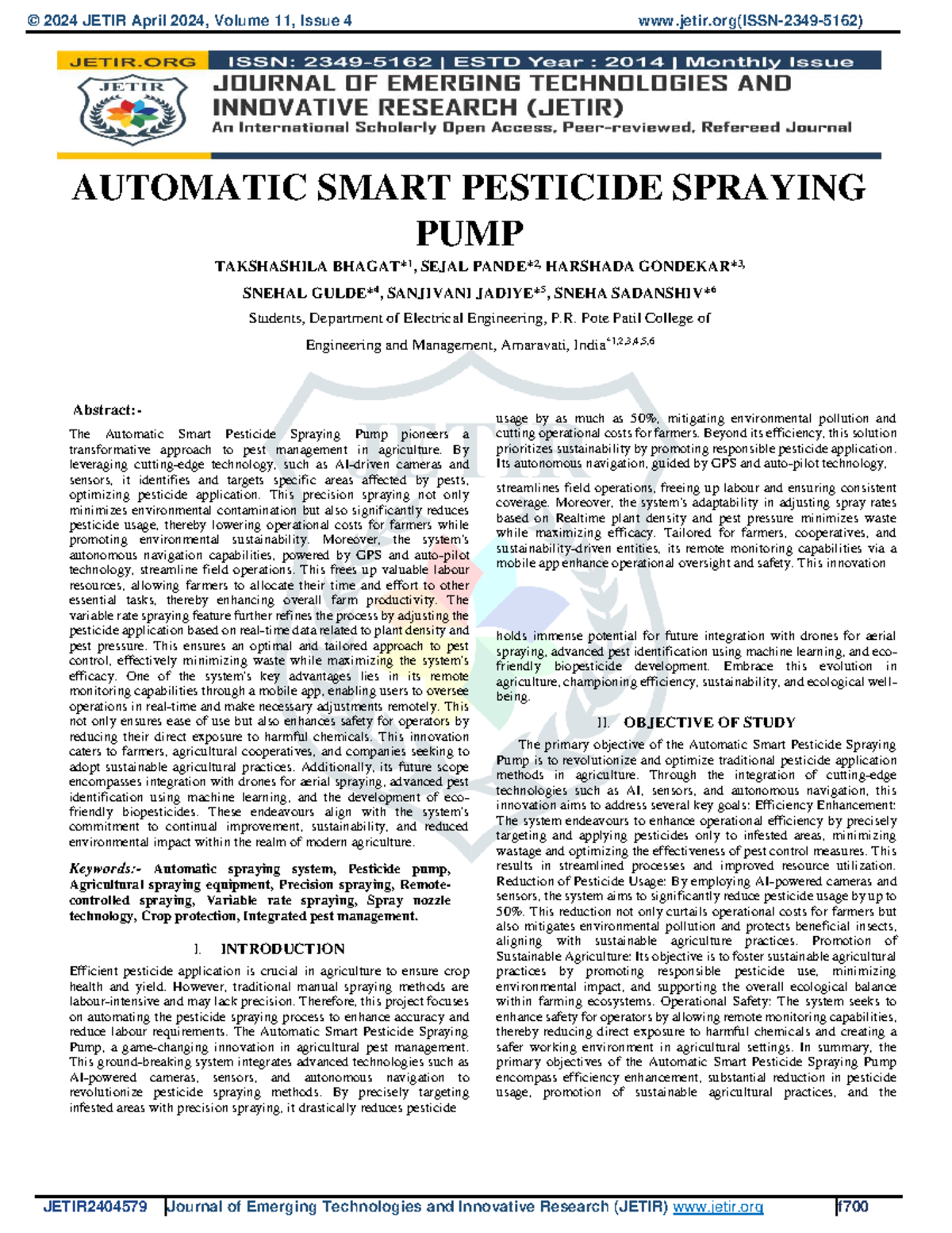 JETIR2404579: Automatic Smart Pesticide Spraying Pump - Innovations in ...