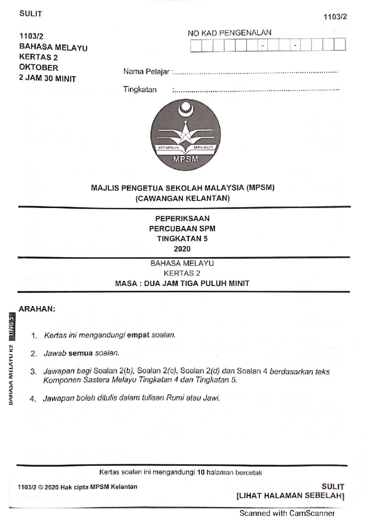 BM - Kertas 2 Peperiksaan Percubaan SPM Tingkatan 5 2020 - Studocu