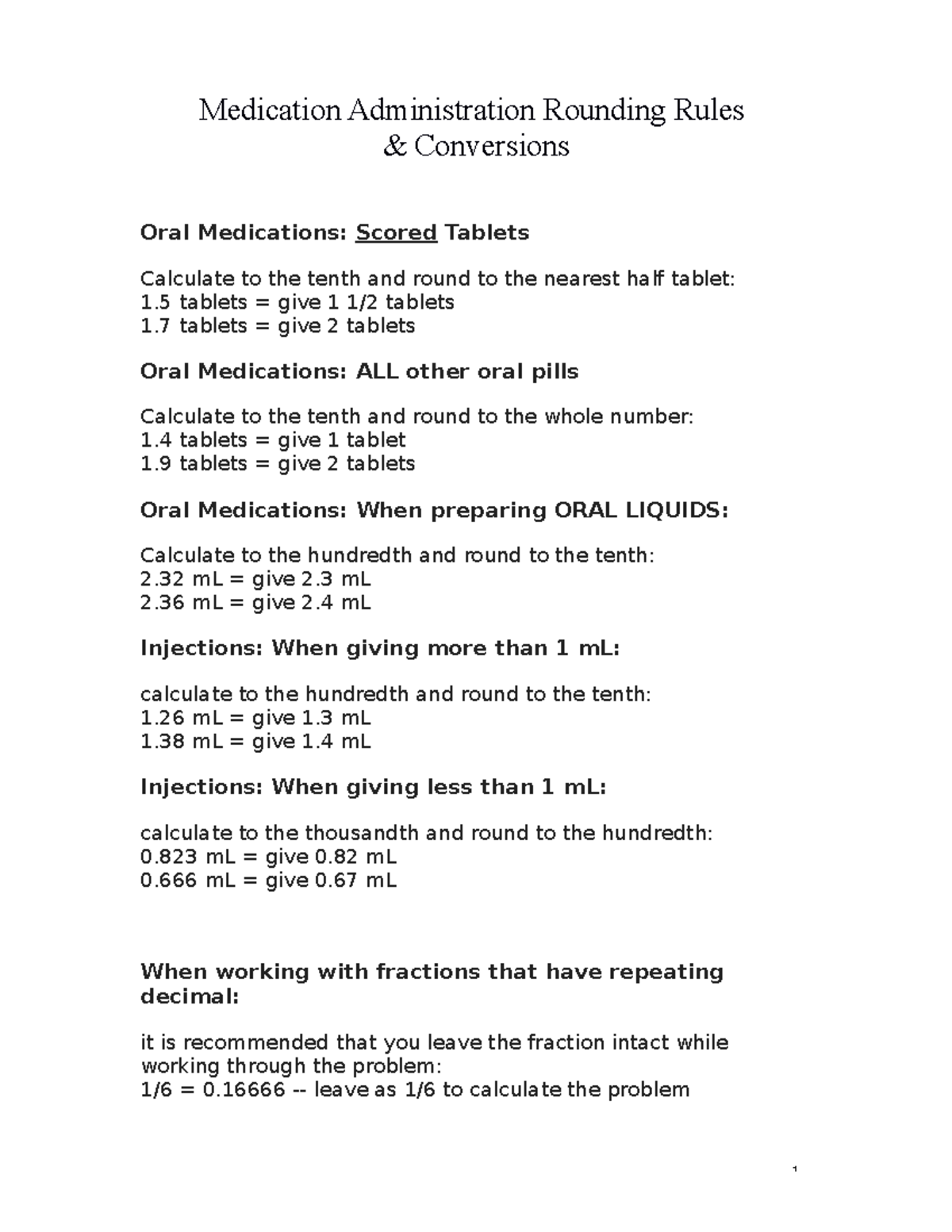 1343 Math Rounding Rules & Conversions - Medication Administration ...