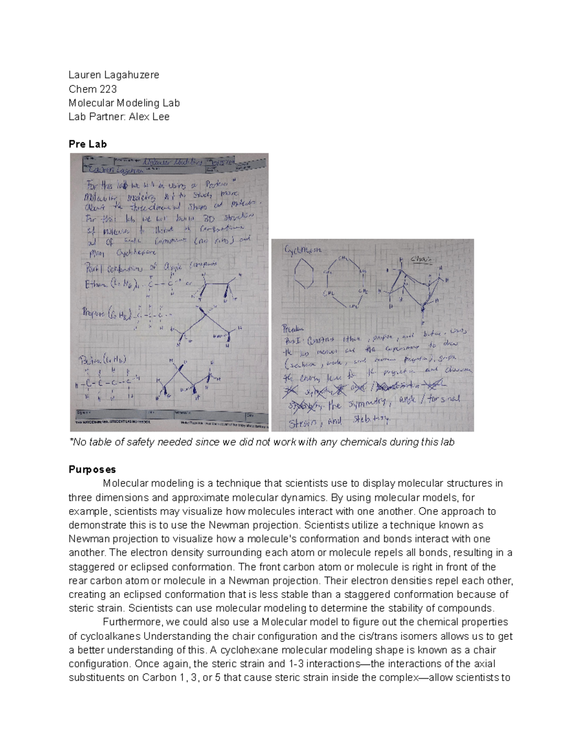 Chem 223 Molecular Modeling Lab 3 Report: Investigating Conformations ...