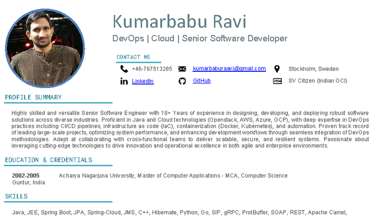Kumarbabu Ravi - Senior Software Developer CV - DevOps & Cloud ...