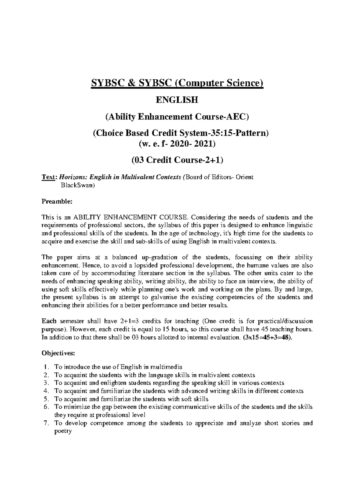 English-Syllabus - SYBSC & SYBSC (Computer Science) ENGLISH (Ability Enhancement Course-AEC ...
