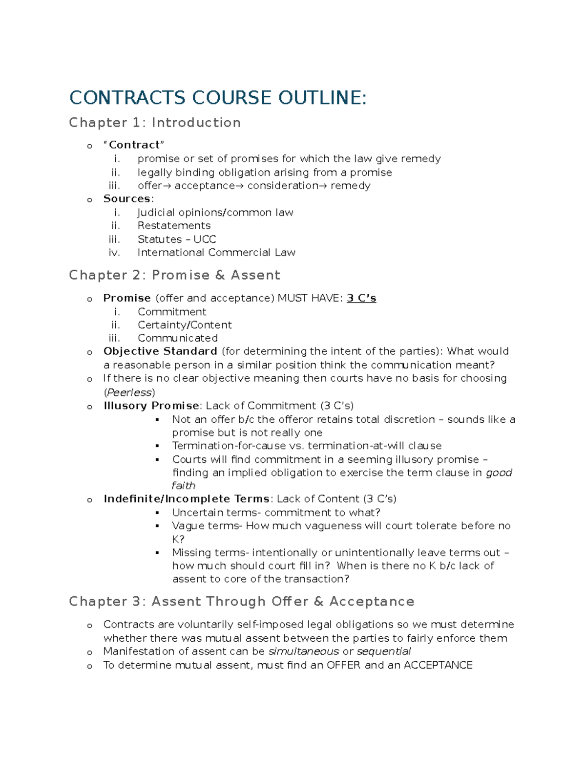 Contracts Course Outline (LAW 101) - Key Concepts & Principles - Studocu