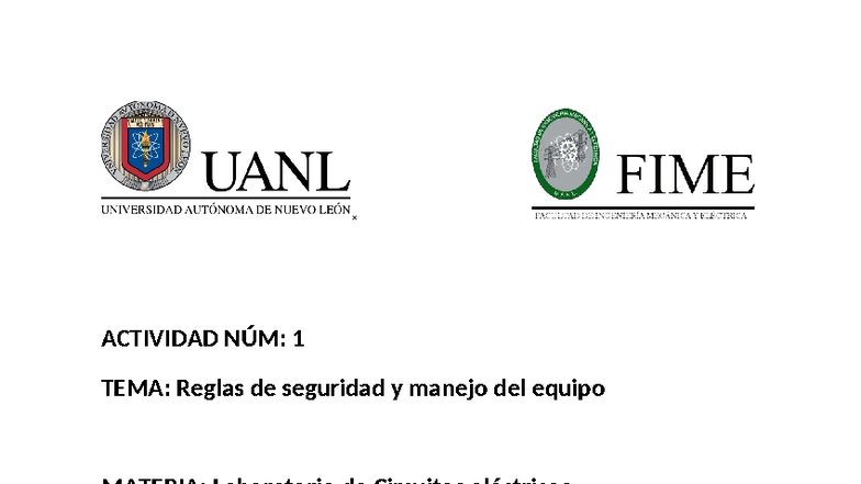 Práctica 1: Reglas de Seguridad en Laboratorio de Circuitos Eléctricos ...