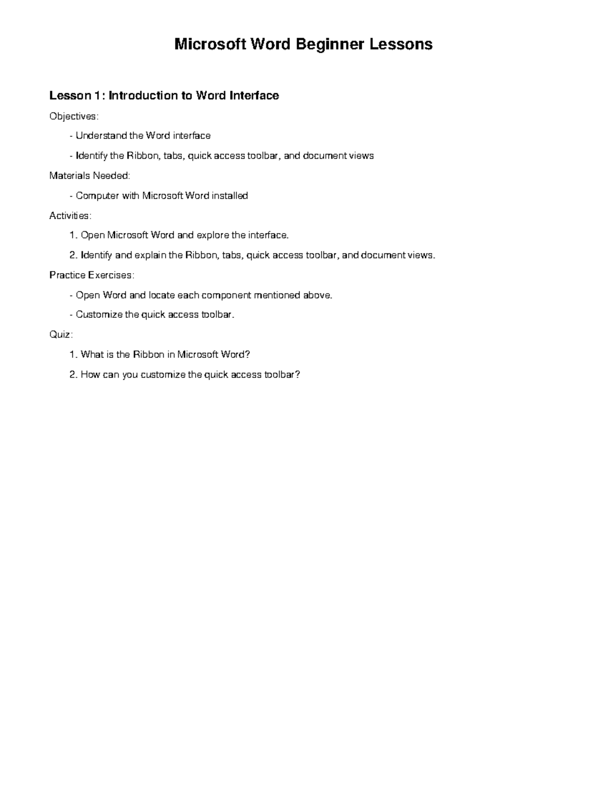 Microsoft Word Beginner Lessons: Intro to Interface & Document Creation ...