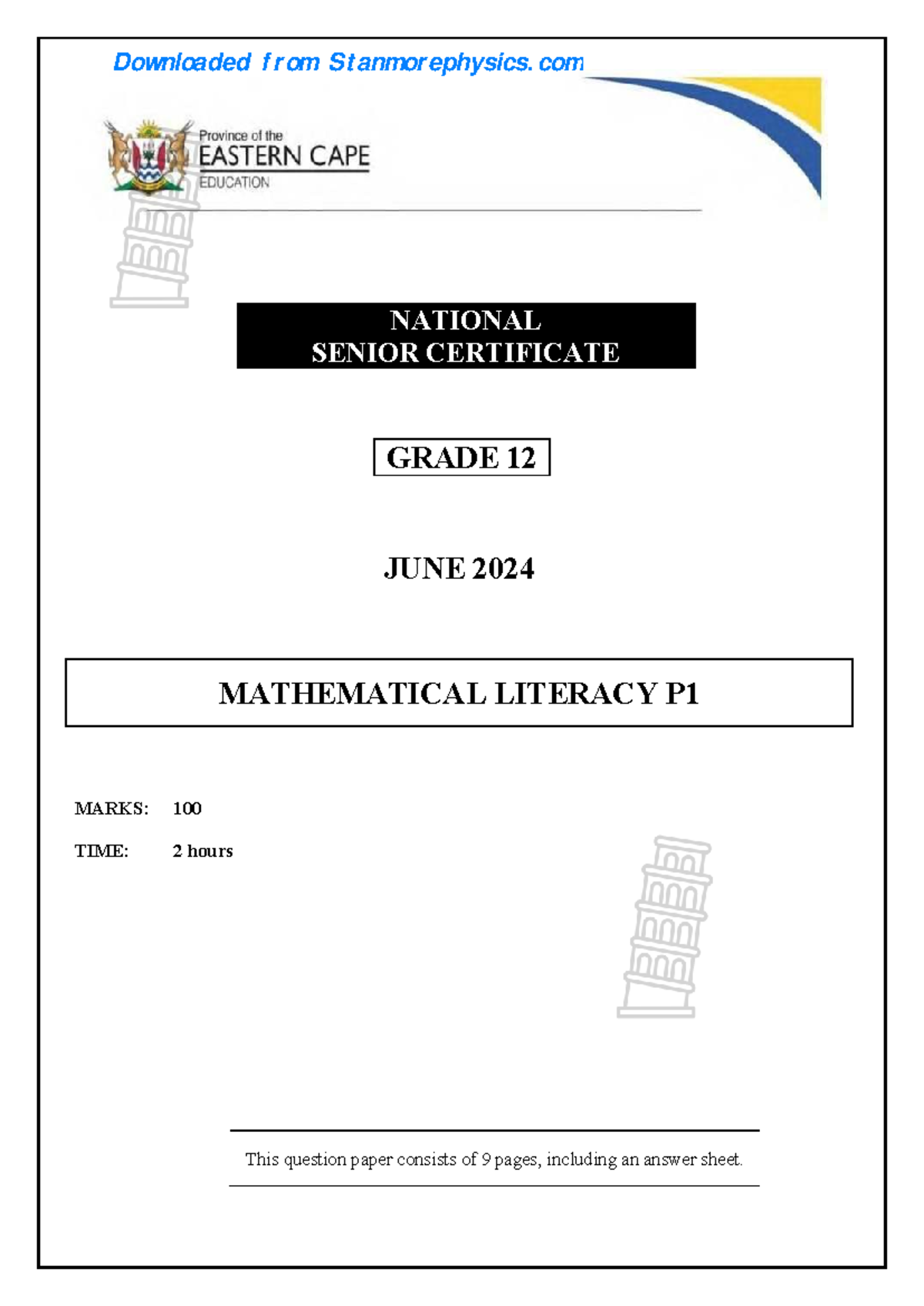 EC Maths Literacy Grade 12 June 2024 Paper 1 & Memo Review - Studocu