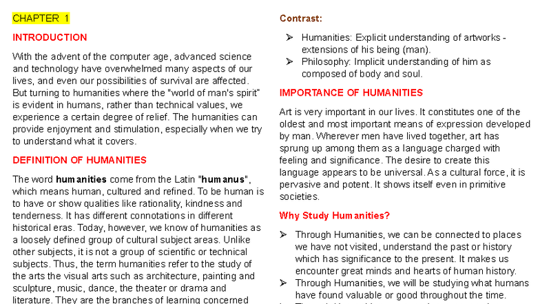 HUM 101: CHAPTER 1 - Introduction to Humanities and Art Appreciation ...