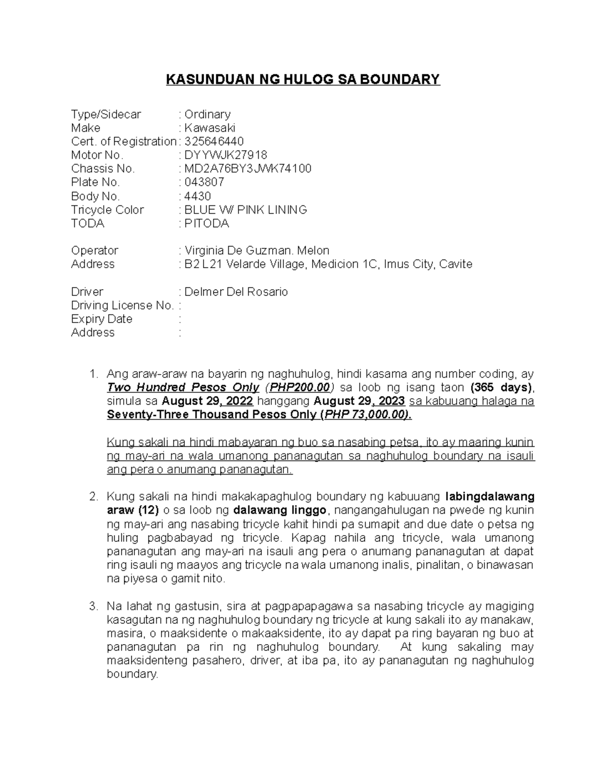 Demoy DEL Rosario Kasunduan NG Hulog SA Boundary - KASUNDUAN NG HULOG ...