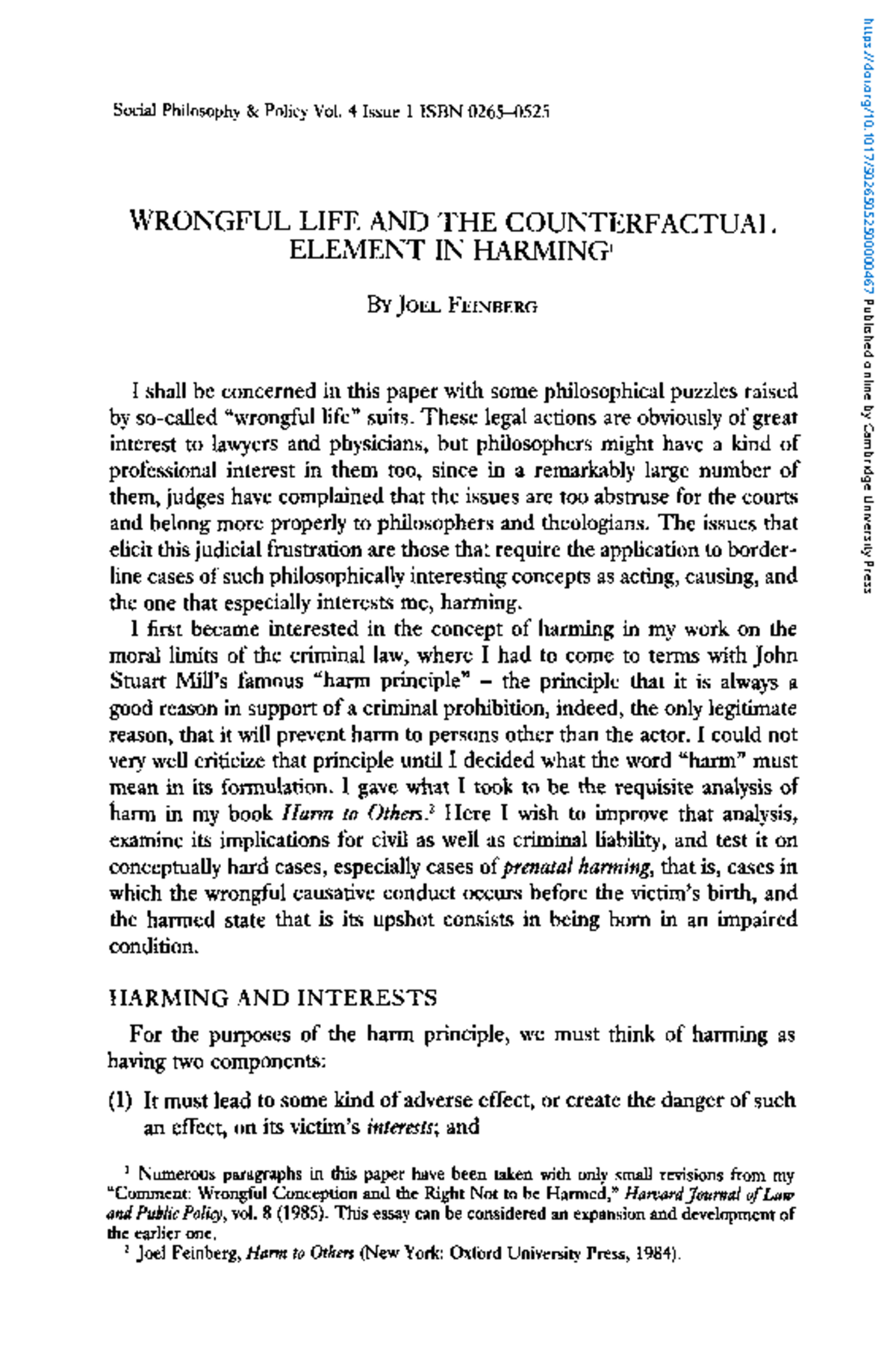 Feinberg 1986: Philosophical Insights on Wrongful Life Suits Analysis ...