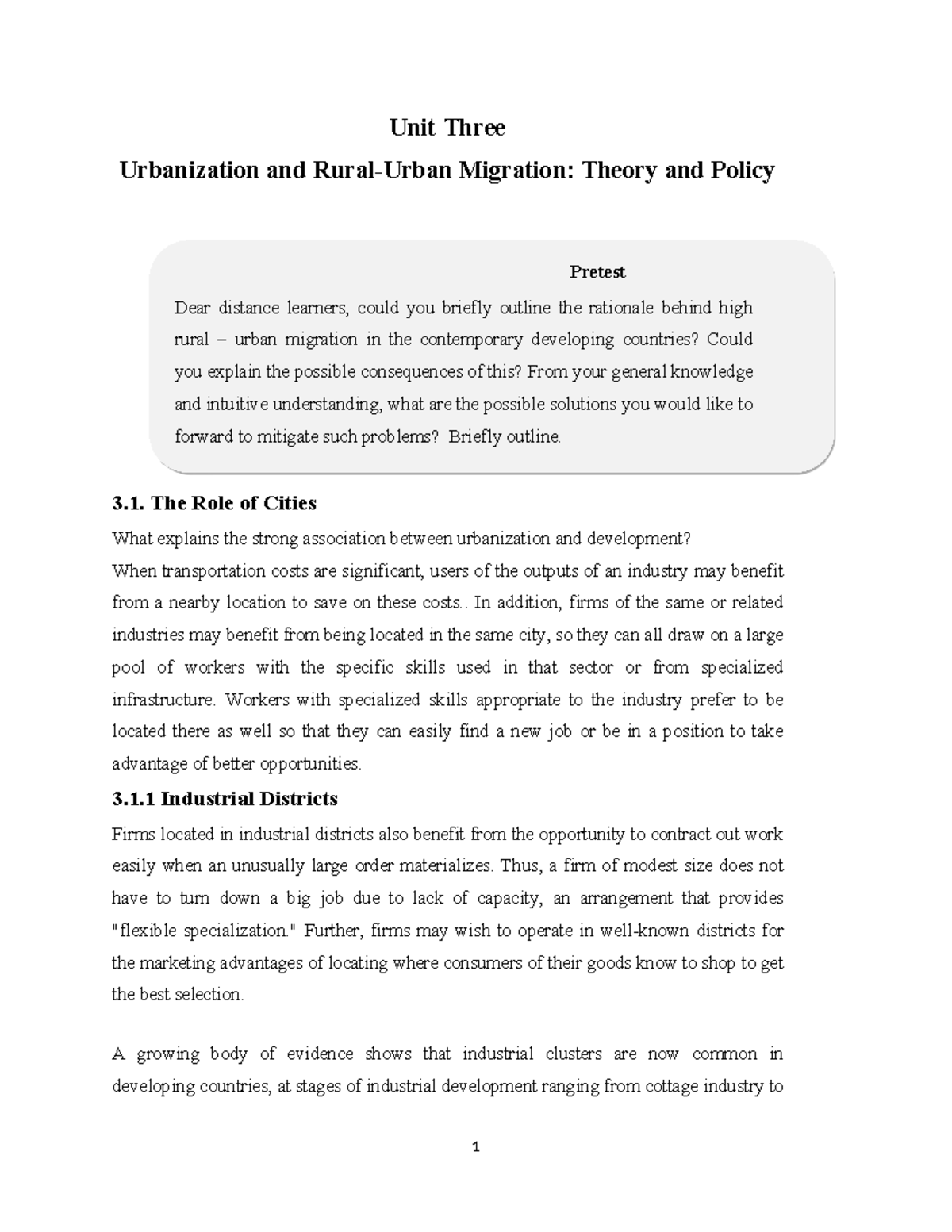 Unit 3 Urbanization & Migration: Theory & Policy Pretest Insights - Studocu