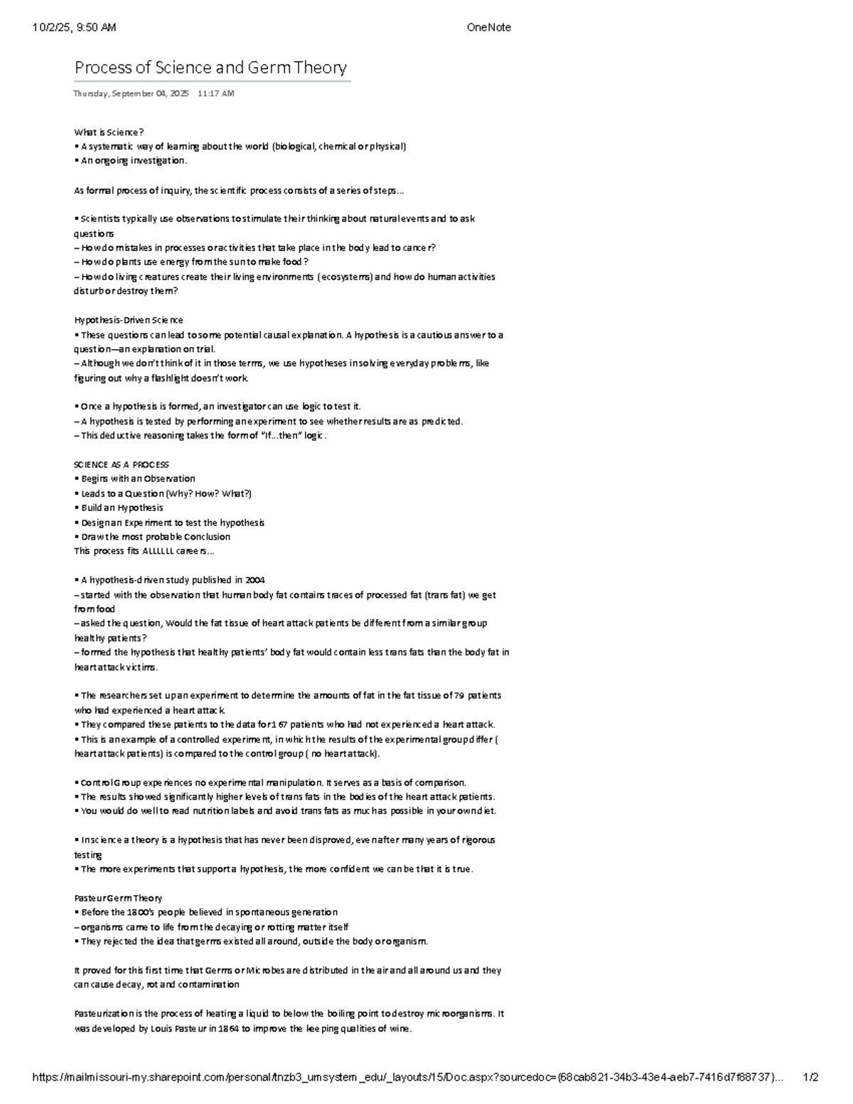 Biology 1010: Process of Science & Germ Theory Notes - Studocu